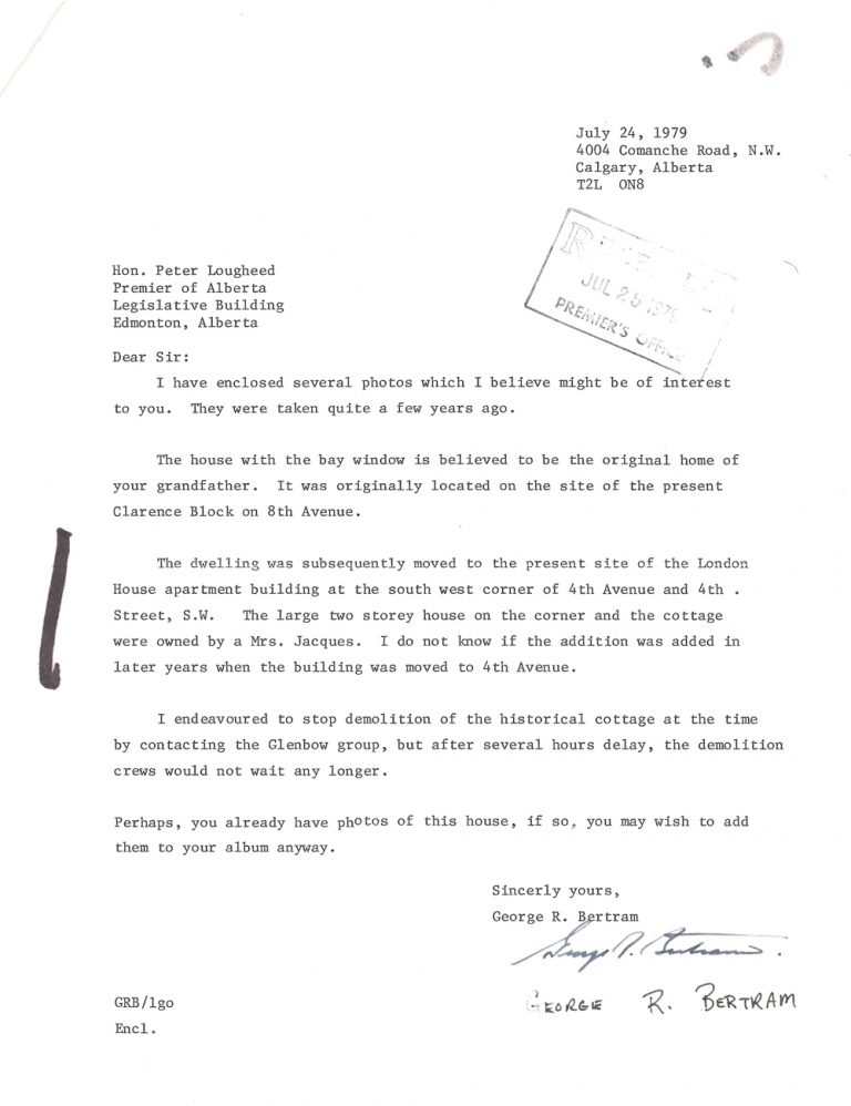 Letter from George Bertram to Peter Lougheed | Conflicting Loyalties ...