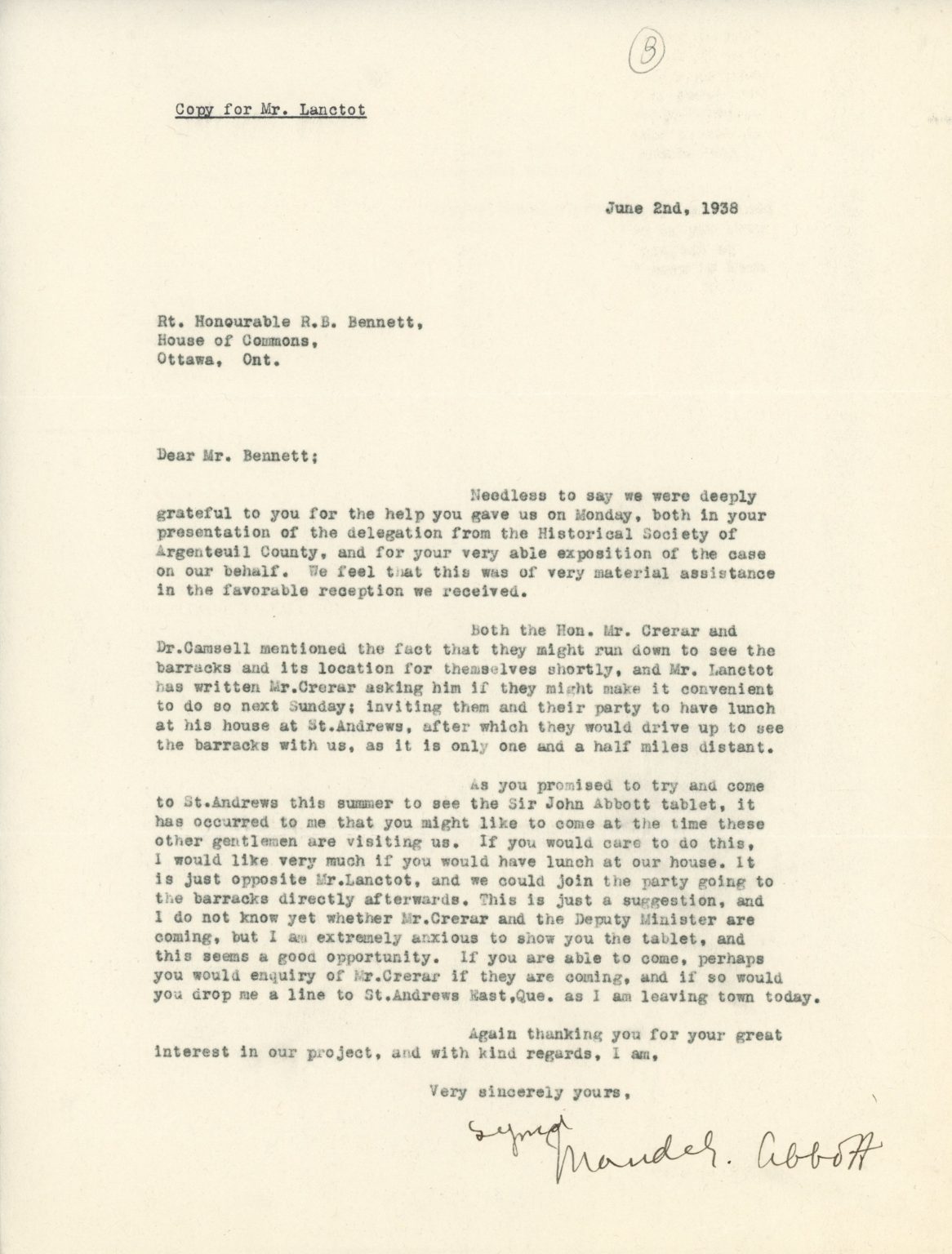 Correspondence on the opening of the Museum, 1938-1939, letter to ...