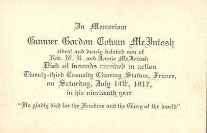 Gordon McIntosh card | Topography of Grief – Mapping the Great War Dead ...